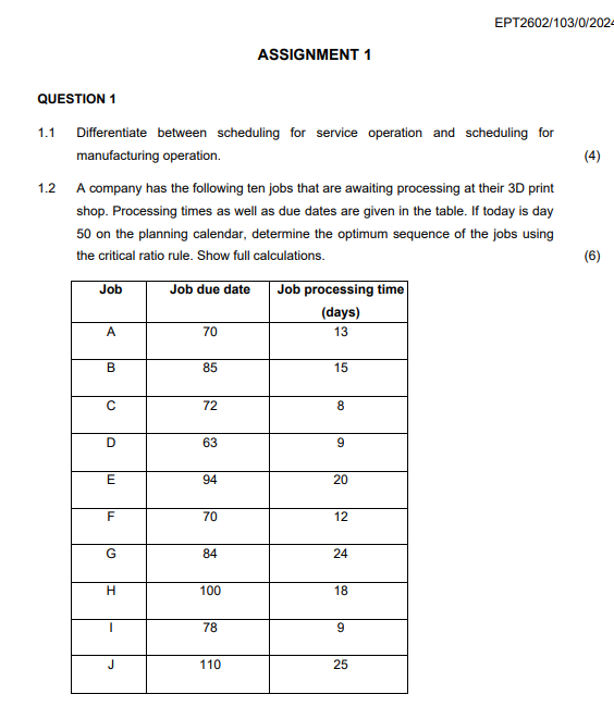 Solved EPT2602/103/0/202ASSIGNMENT 1QUESTION 11.1 | Chegg.com