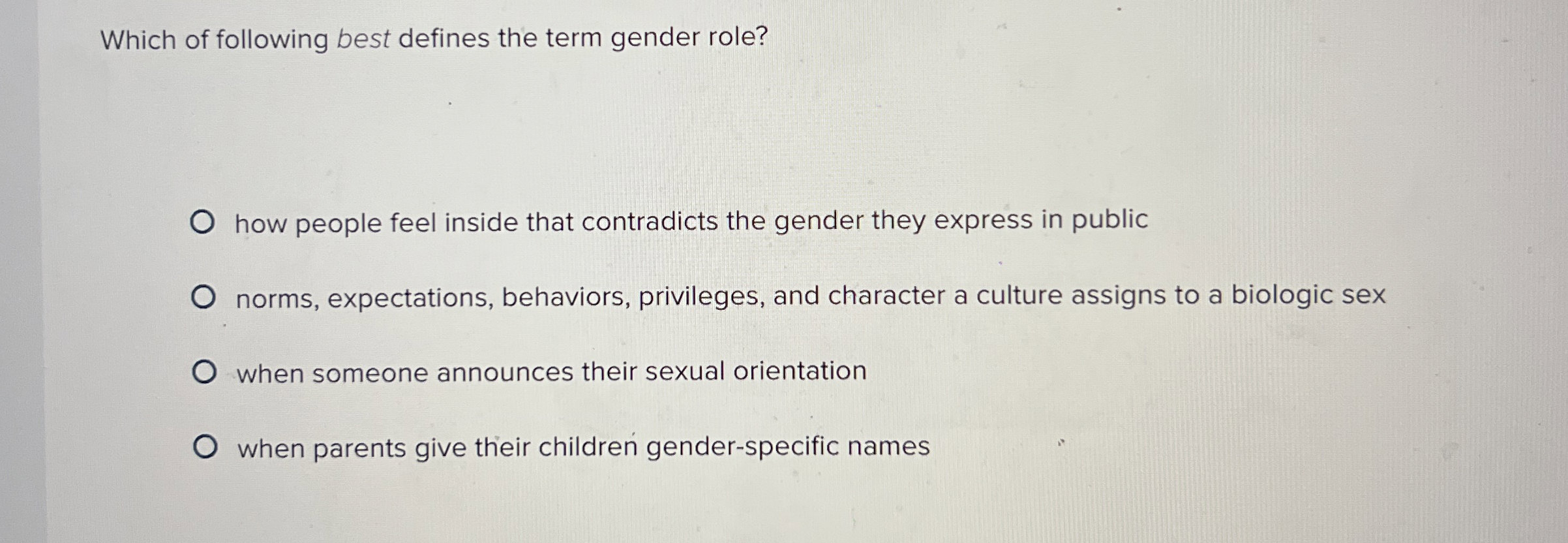 Solved Which of following best defines the term gender | Chegg.com
