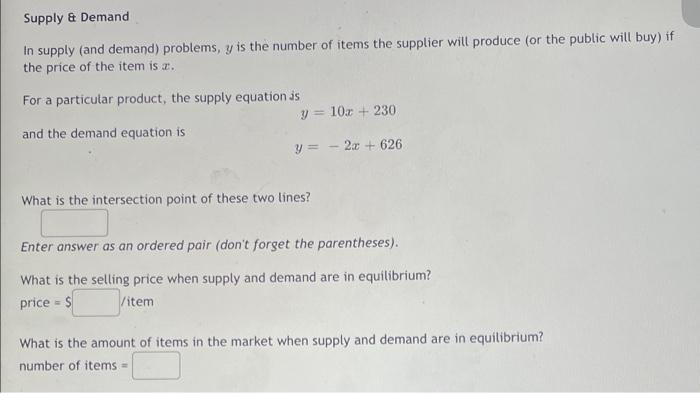 Solved In supply (and demand) problems, y is the number of | Chegg.com