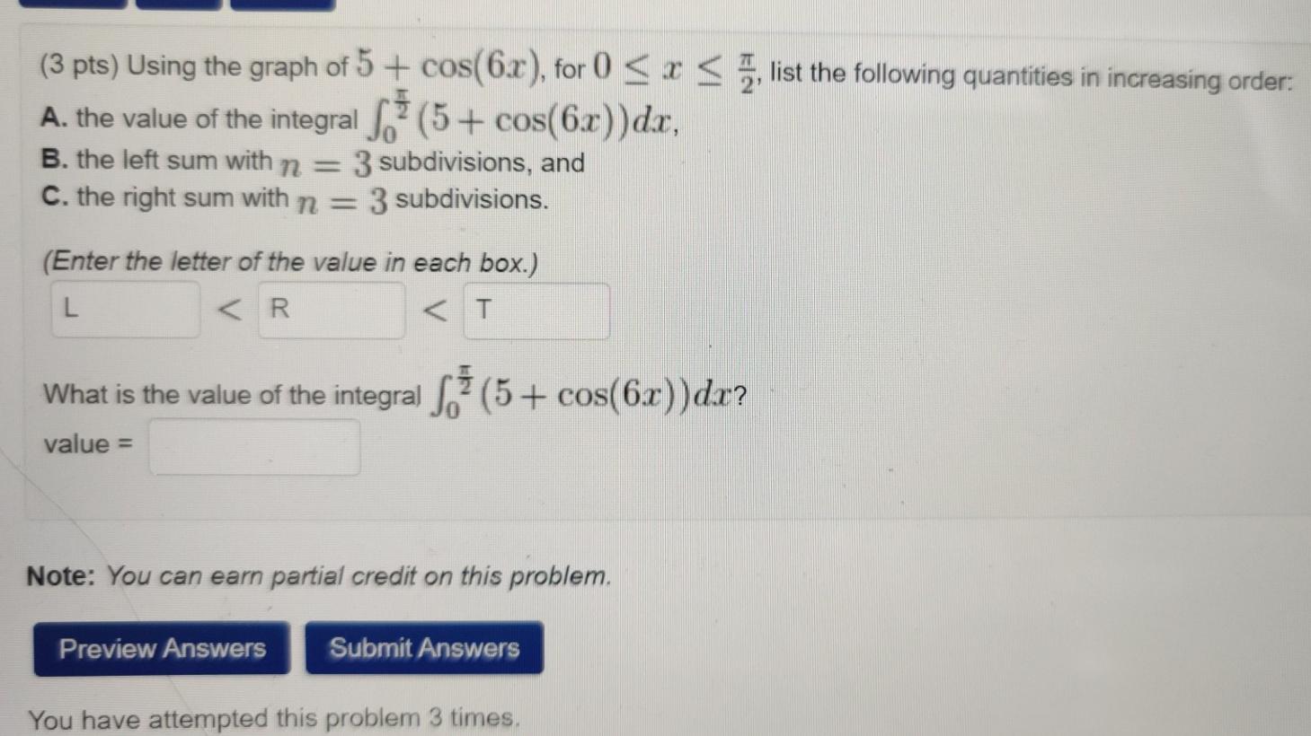 Solved (3 pts) Using the graph of 5 + cos(6x), for 0