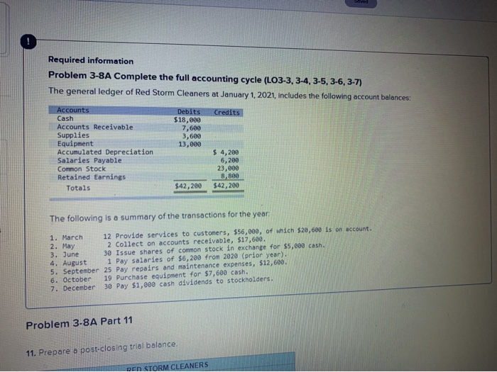 Solved Required information Problem 3-8A Complete the full | Chegg.com