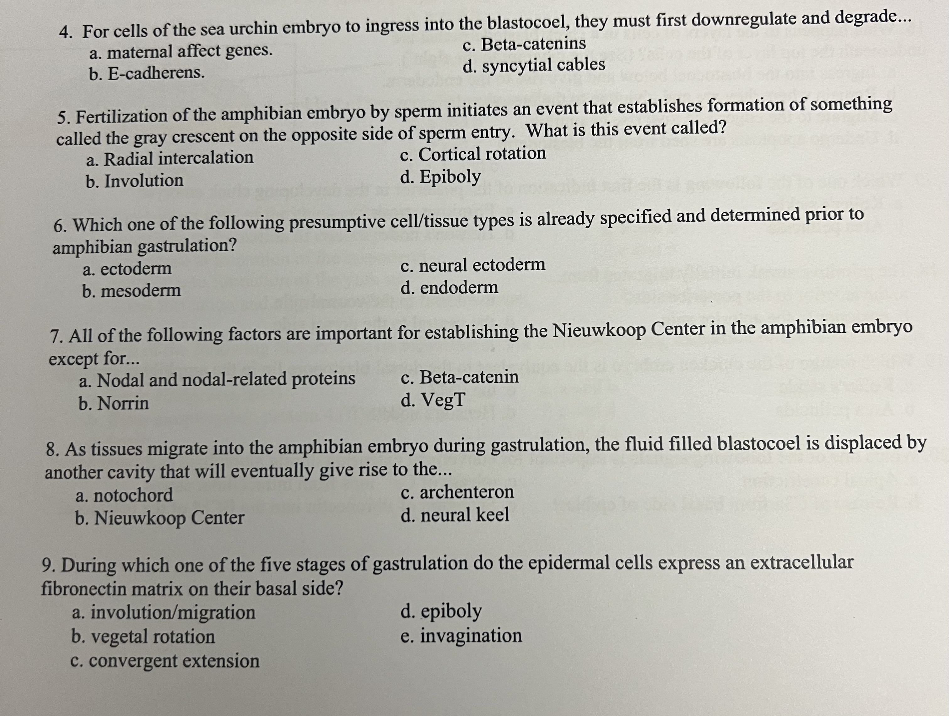 Solved For cells of the sea urchin embryo to ingress into | Chegg.com