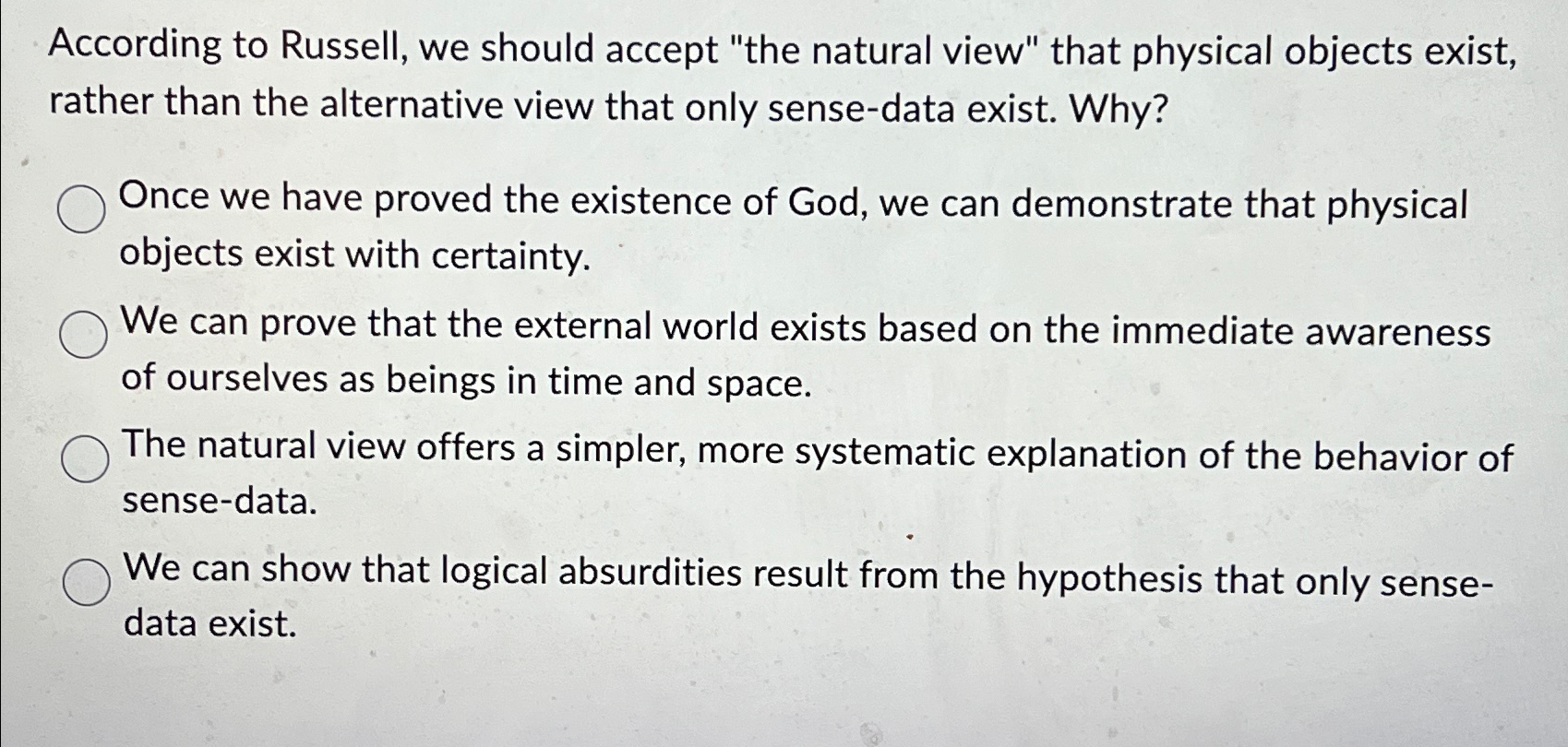Solved According to Russell, we should accept "the natural | Chegg.com