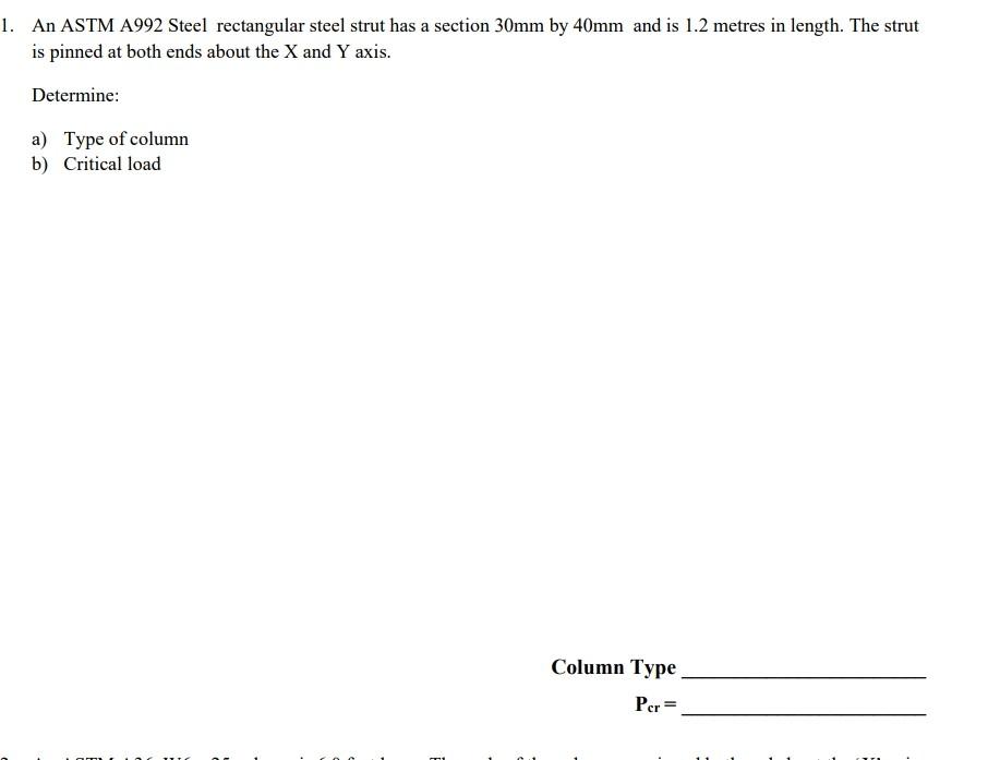 Solved 1. An ASTM A992 Steel rectangular steel strut has a | Chegg.com
