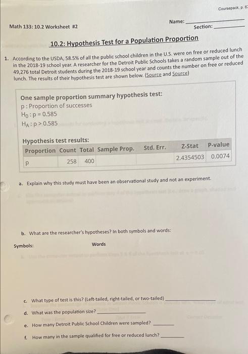 Solved Coursepack, p 6 Name: Math 133: 10.2 Worksheet #2 | Chegg.com