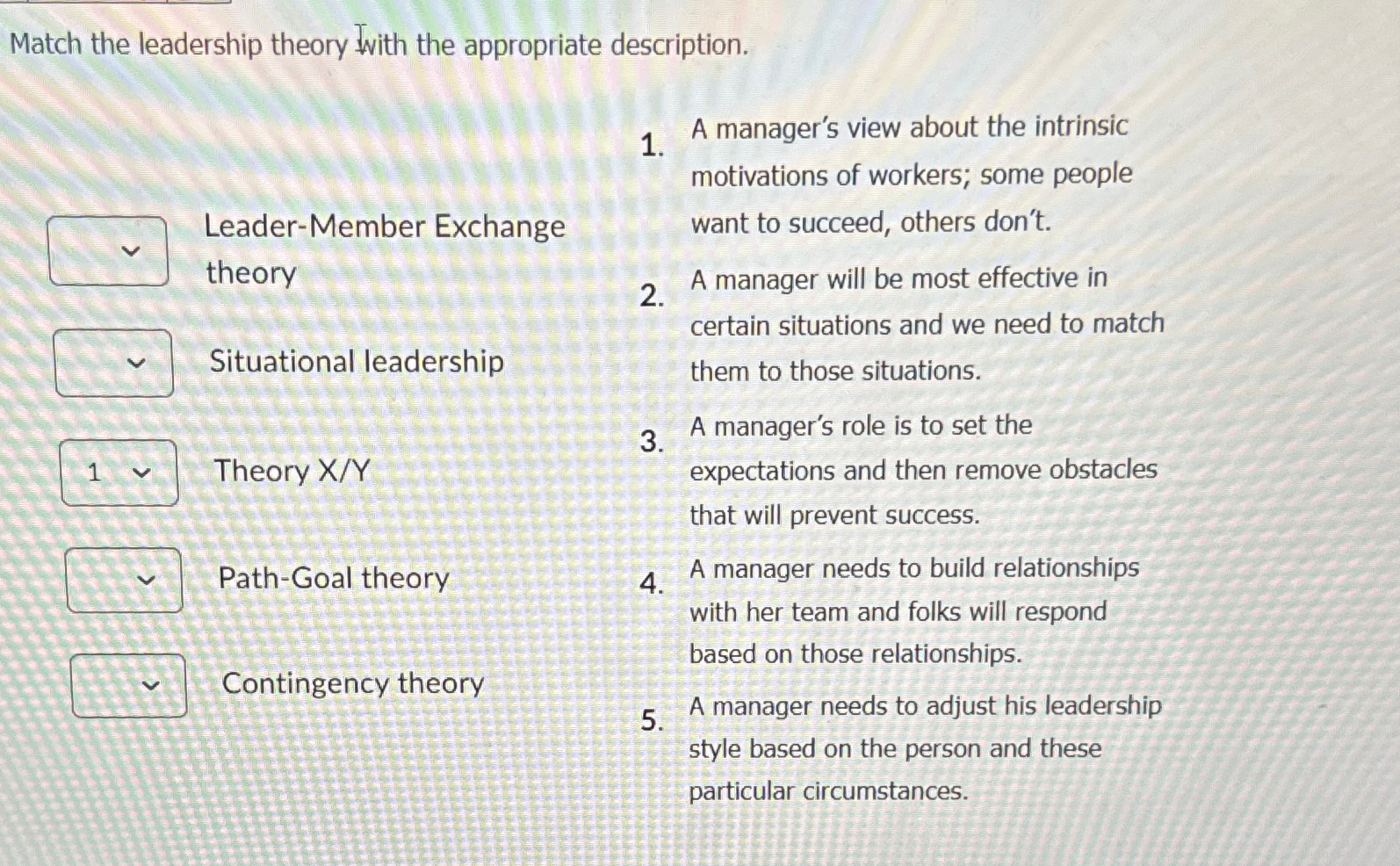 Solved Match the leadership theory with the appropriate | Chegg.com