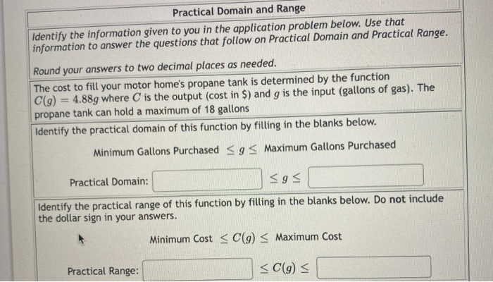 Solved Practical Domain and Range Identify the information | Chegg.com