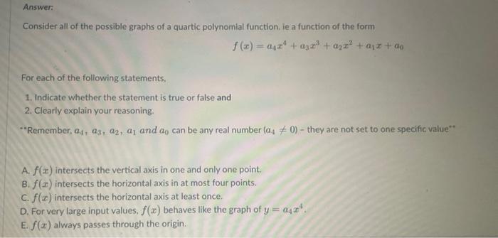 Solved Consider all of the possible graphs of a quartic | Chegg.com