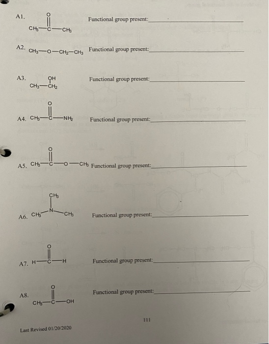 Solved A1. Functional group present: CH -C -CH A2. | Chegg.com