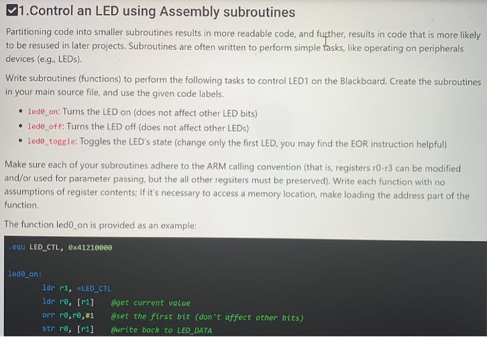 V1 Control An Led Using Assembly Subroutines