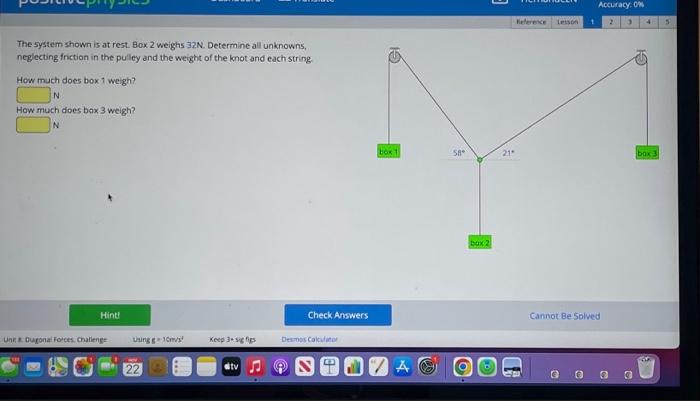 Solved The system shown is at rest. Box 2 weighs 32N. | Chegg.com