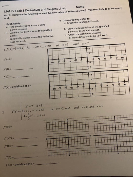 Solved MAT 271 Lab 3 Derivatives and Tangent Lines Name: | Chegg.com