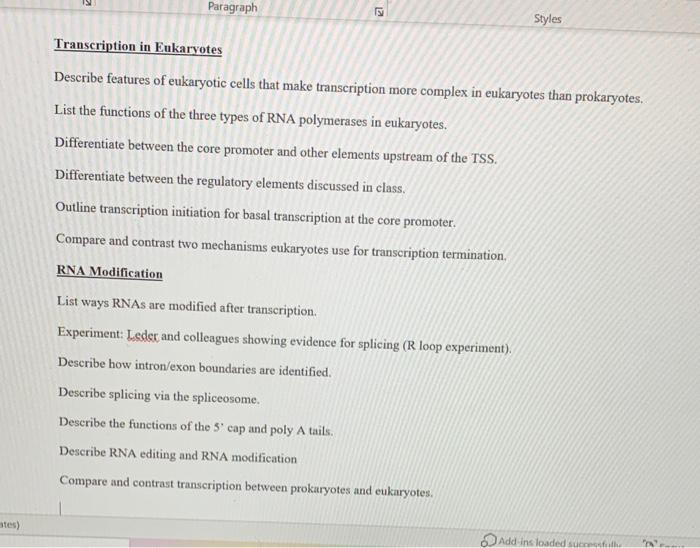 Solved Paragraph Styles Overview of Gene Expression List two | Chegg.com