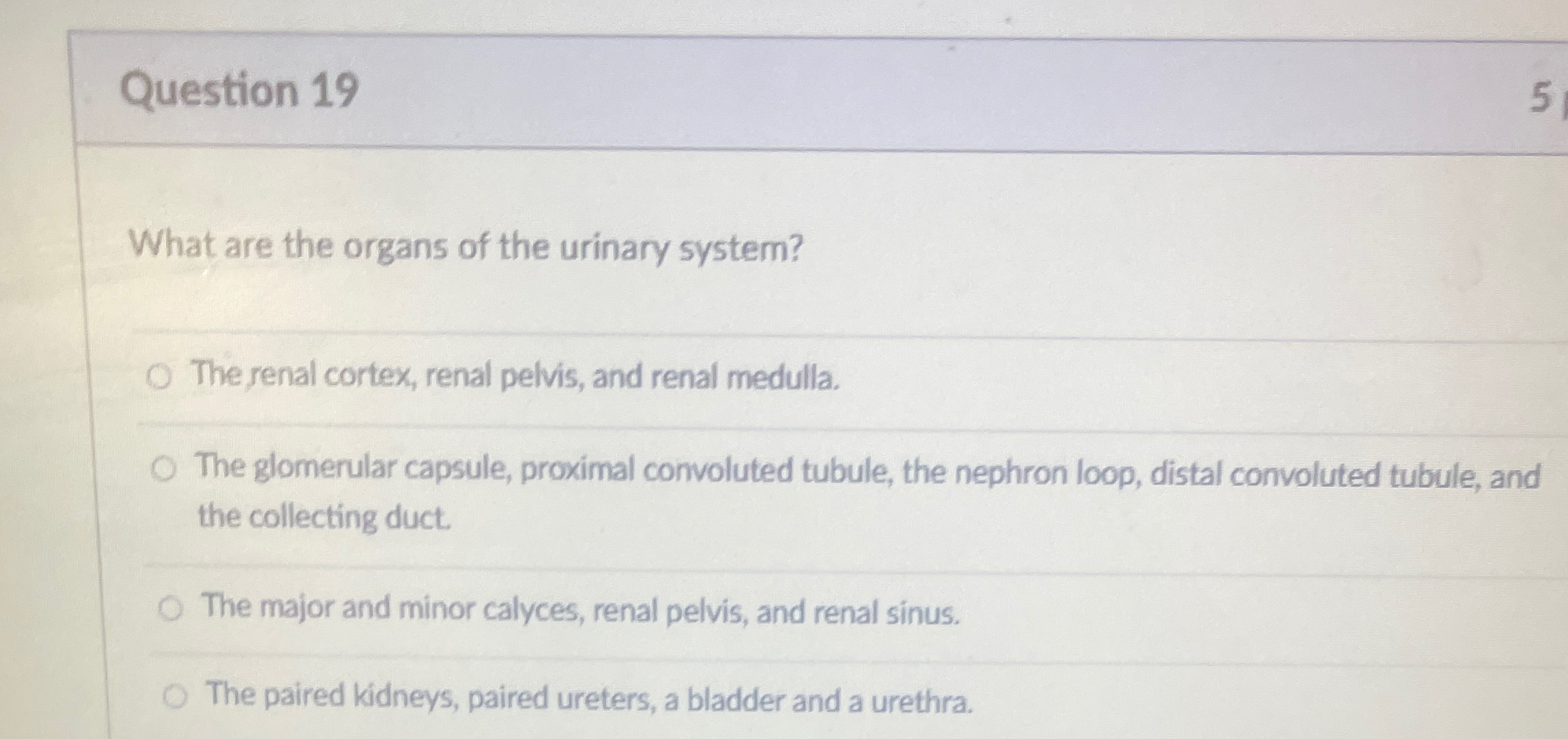 Solved Question 19What are the organs of the urinary | Chegg.com