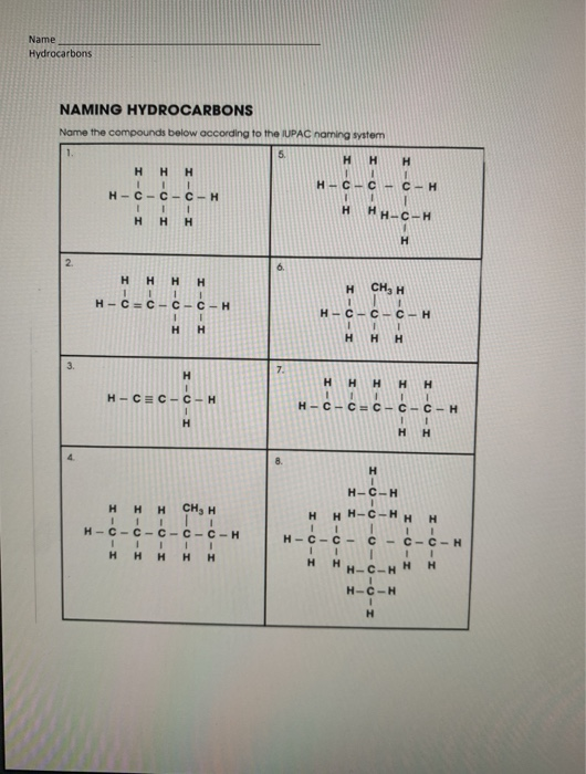 Solved Name Hydrocarbons NAMING HYDROCARBONS Name the | Chegg.com