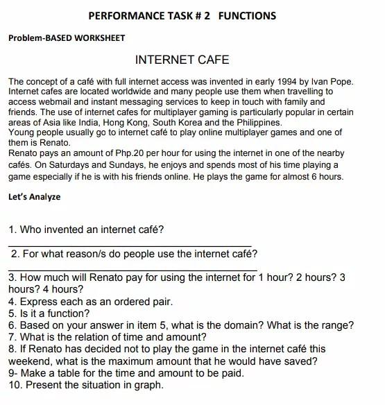Solved PERFORMANCE TASK # 2 FUNCTIONS Problem-BASED | Chegg.com