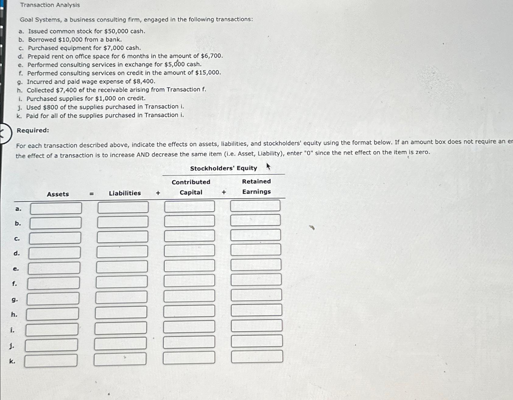 Solved Transaction AnalysisGoal Systems, a business | Chegg.com