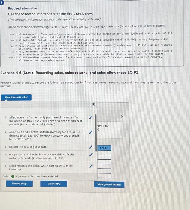 Solved Required informetion Use the following information | Chegg.com