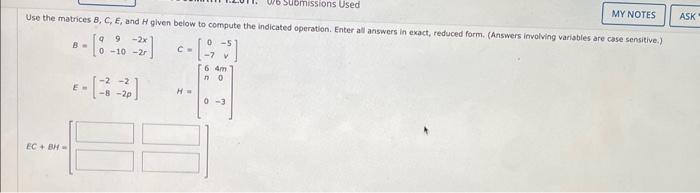 Solved Use the matrices B,C,E, and H gluen below to compute | Chegg.com