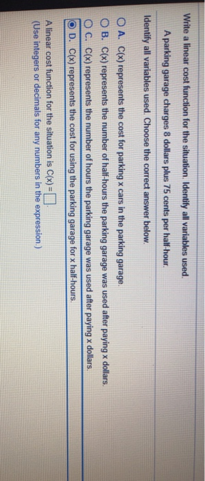 Solved Write a linear cost function for the situation. | Chegg.com