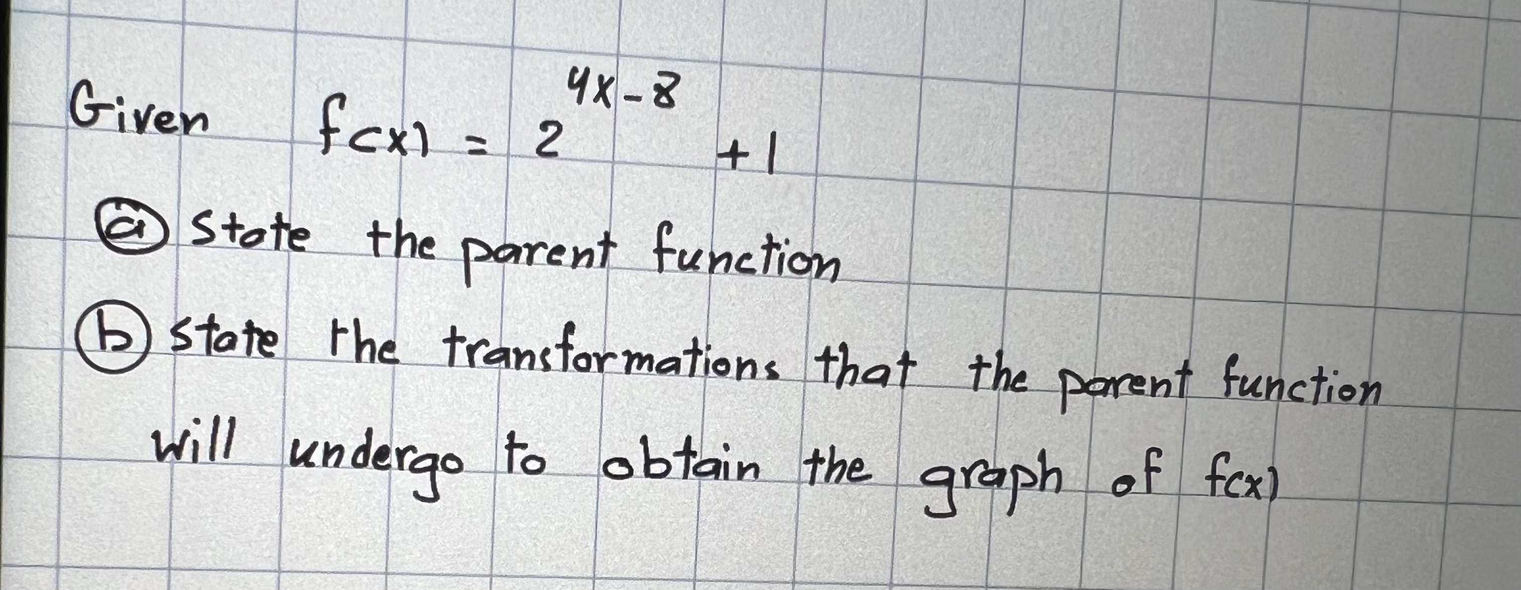 Solved Given f(x)=24x-8+1(a) ﻿Stote the parent function(b) | Chegg.com