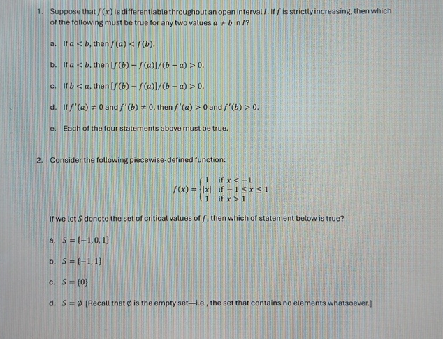 Solved Suppose that f(x) ﻿is differentiable throughout an | Chegg.com