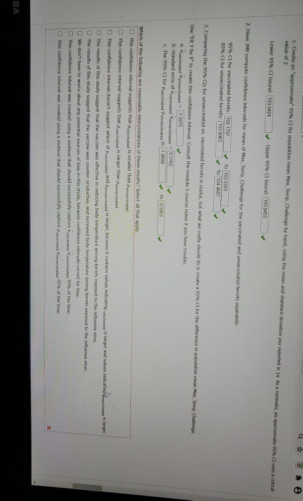 Solved o A c. Create an approximate" 95% CI for population | Chegg.com