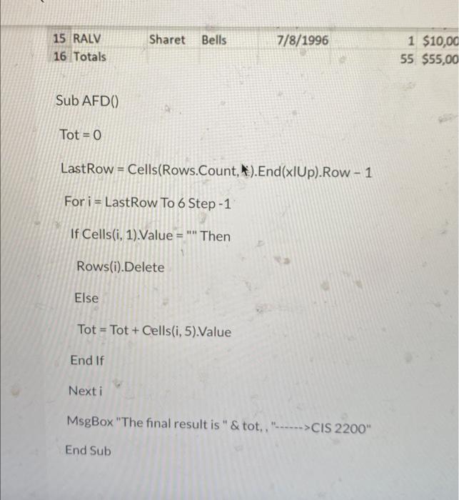 Solved The following Excel image has a VBA program (see | Chegg.com
