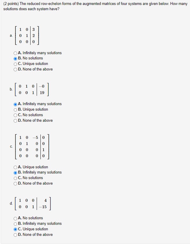 Solved (2 ﻿points) ﻿The reduced row-echelon forms of the | Chegg.com