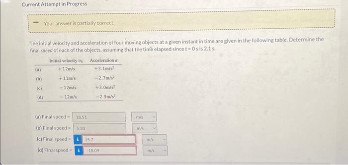 Solved Current Attempt in Progress - The initial velocity | Chegg.com