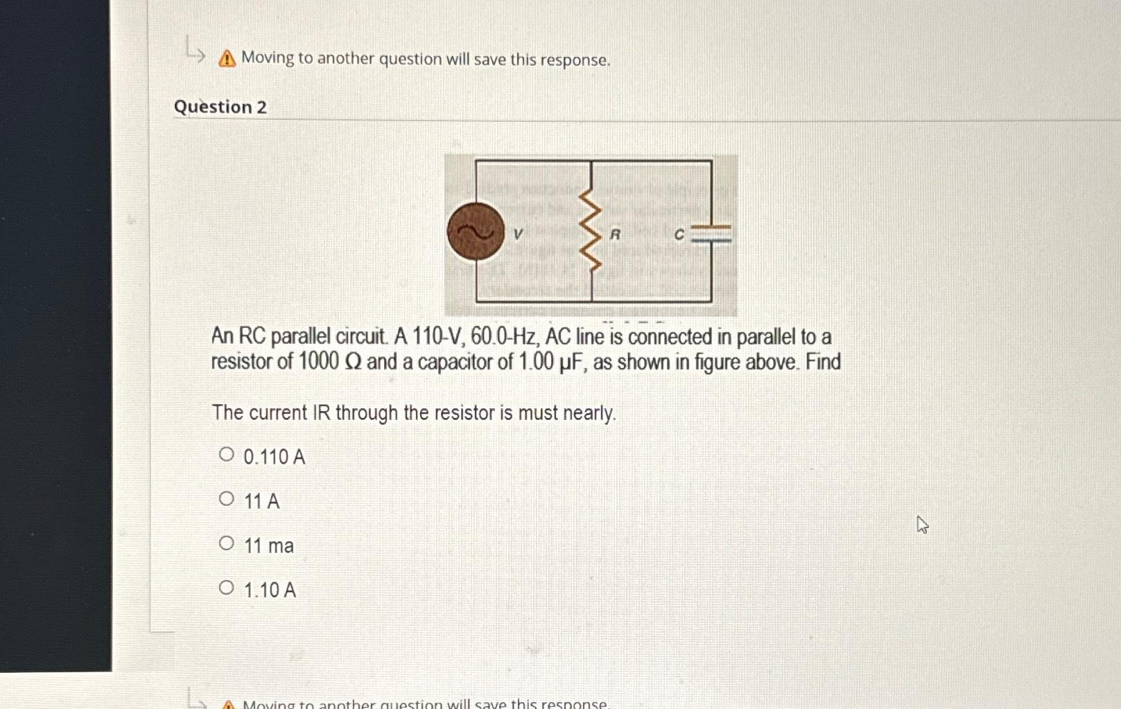Solved An RC parallel circuit. A 110-V,60.0-Hz,AC ﻿line is | Chegg.com