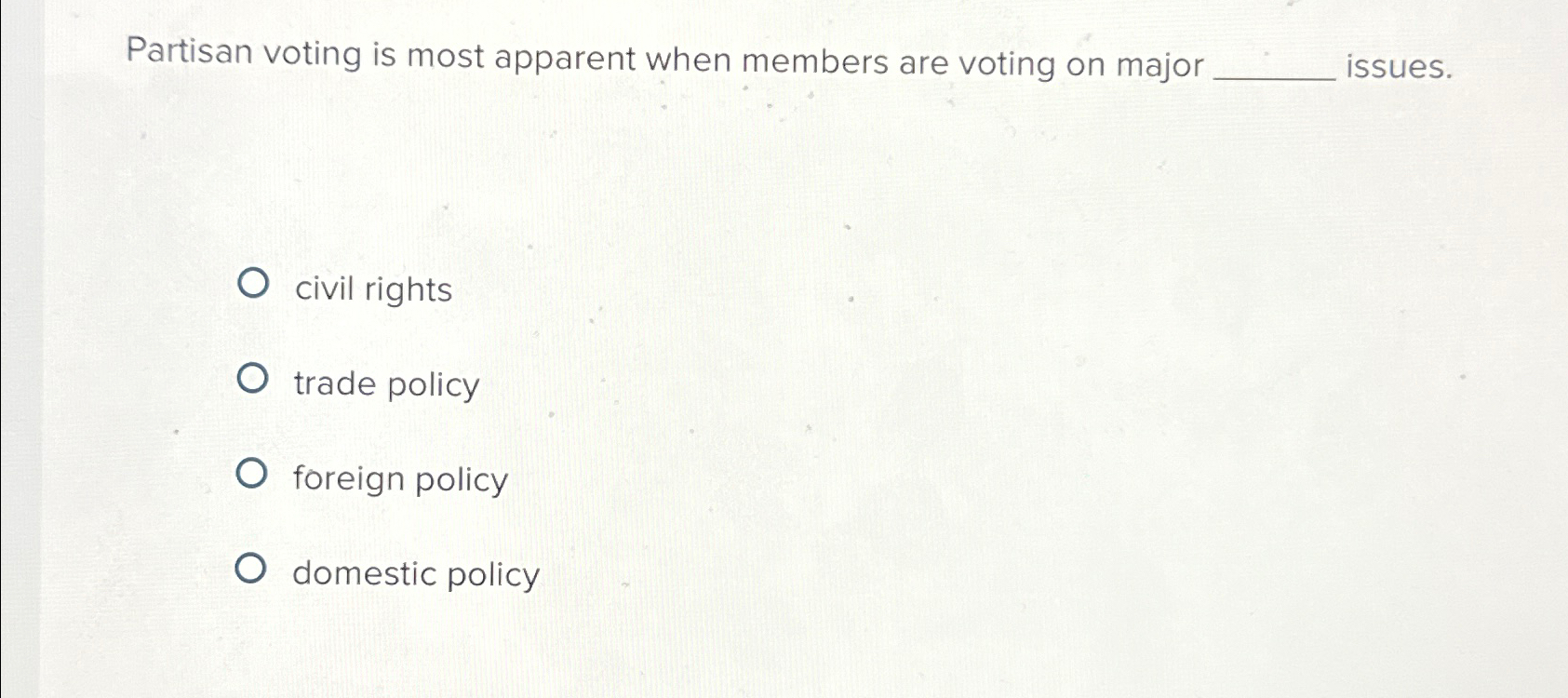 Solved Partisan voting is most apparent when members are | Chegg.com
