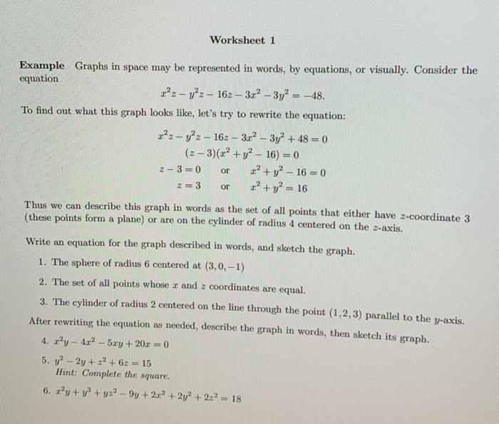 Solved Worksheet 1 - Example Graphs in space may be | Chegg.com