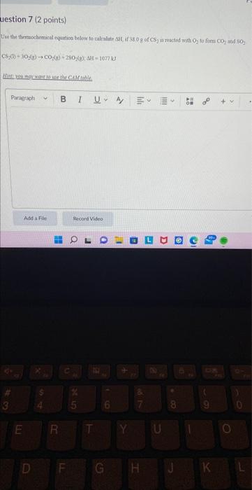 Solved CS2(1)+3O2(2)→CO2(x)+2HO4(e)AII=10πeI | Chegg.com