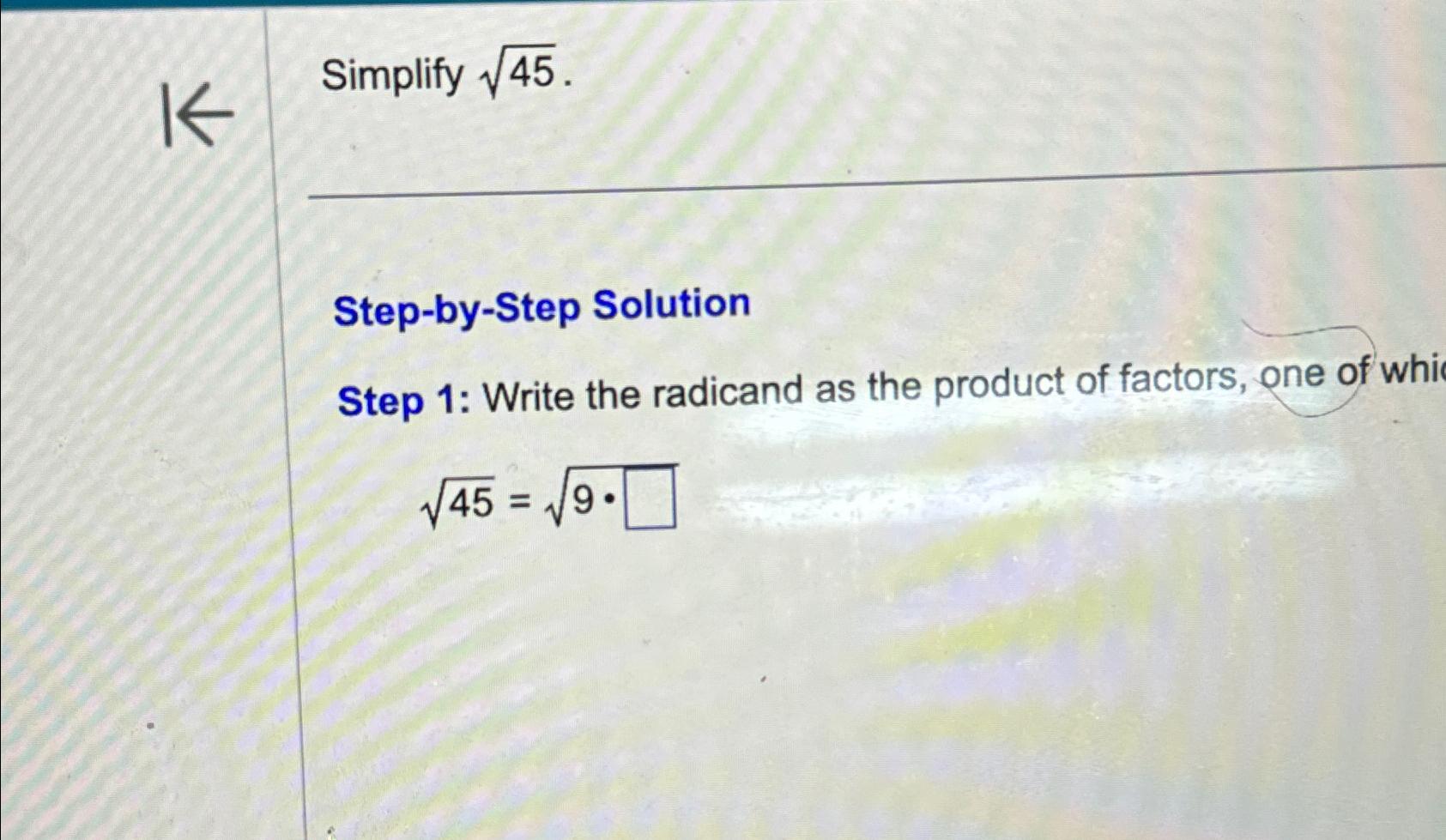 Solved Simplify 452.Step-by-Step SolutionStep 1: Write the | Chegg.com