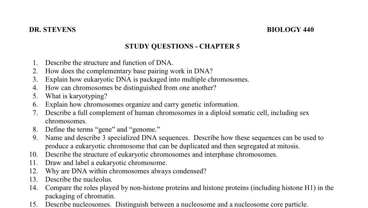 Solved DR. ﻿STEVENSBIOLOGY 440STUDY QUESTIONS - ﻿CHAPTER | Chegg.com