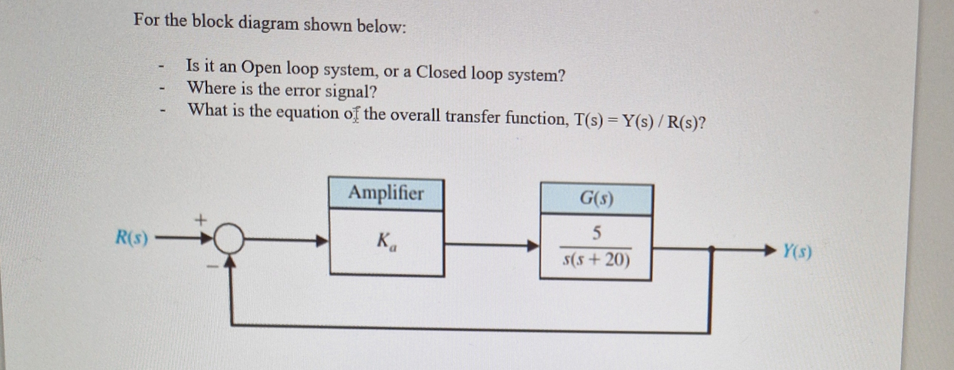 Solved For the block diagram shown below:Is it an Open loop | Chegg.com