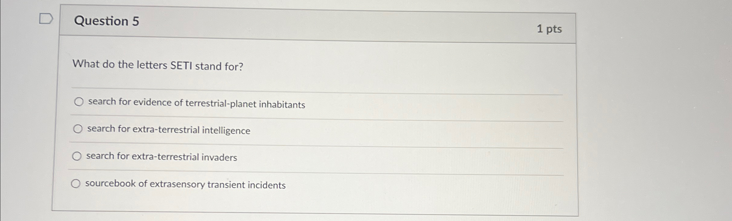 Solved Question 51 ﻿ptsWhat do the letters SETI stand | Chegg.com