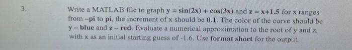 Solved Write a MATLAB file to graph y = sin(2x) + cos(3x) | Chegg.com