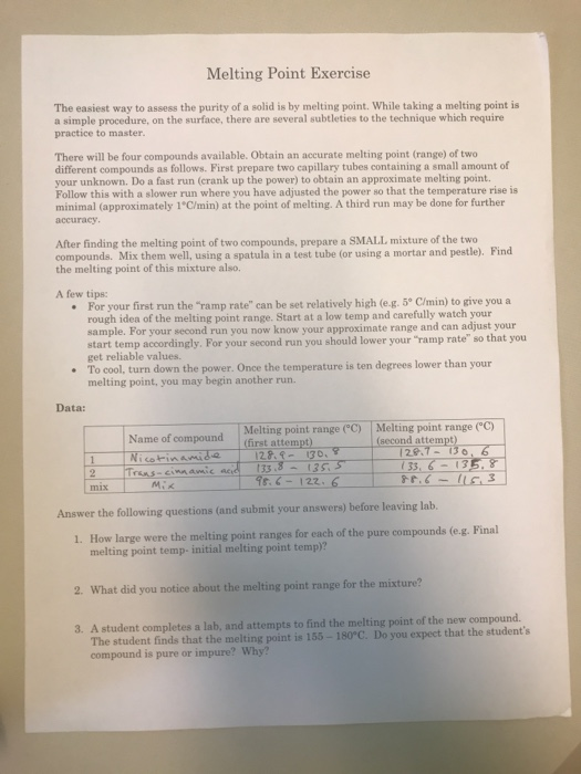 Melting Point Exercise The easiest way to assess the | Chegg.com
