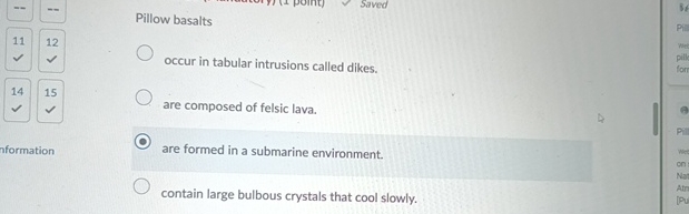 Solved SavedPillow basalts11,12occur in tabular intrusions | Chegg.com