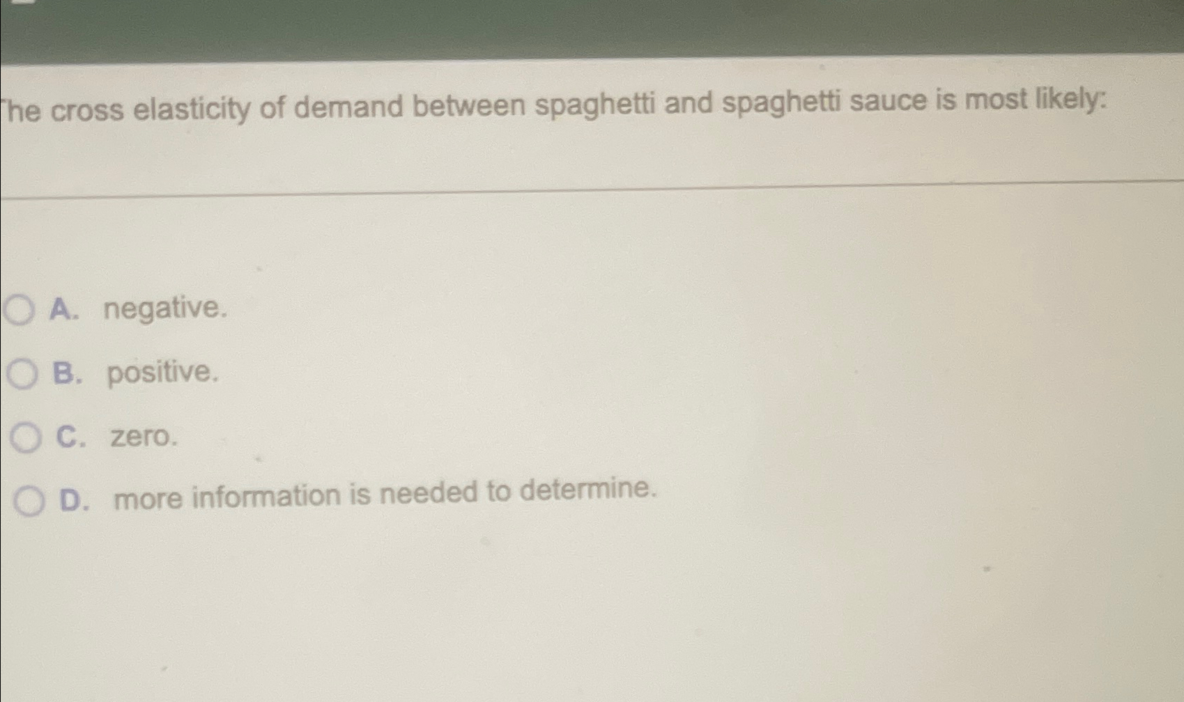 Solved The cross elasticity of demand between spaghetti and | Chegg.com
