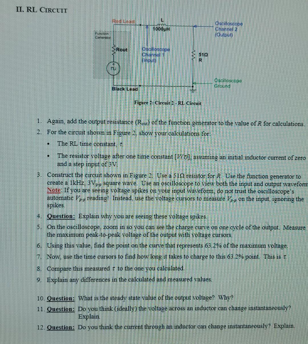 Solved II. RL CIRCUIT Radio 1000 H Oscilloscope Channel 2 | Chegg.com