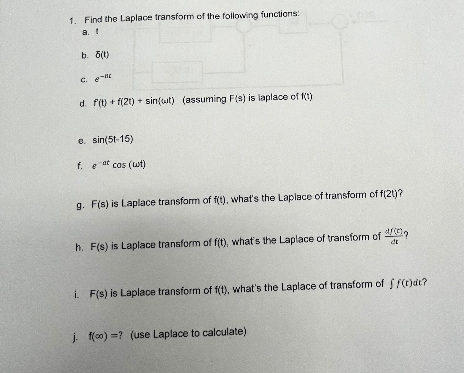 Solved Find the Laplace transform of the following | Chegg.com