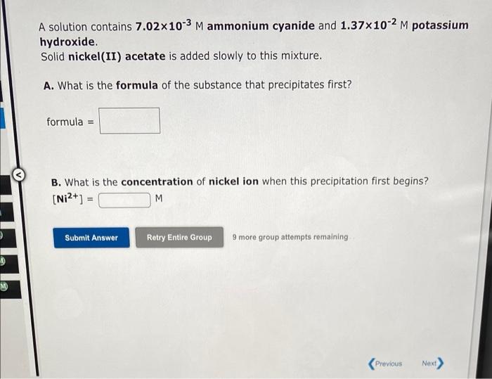 Solved A solution contains 7.02x10-3 M ammonium cyanide and | Chegg.com