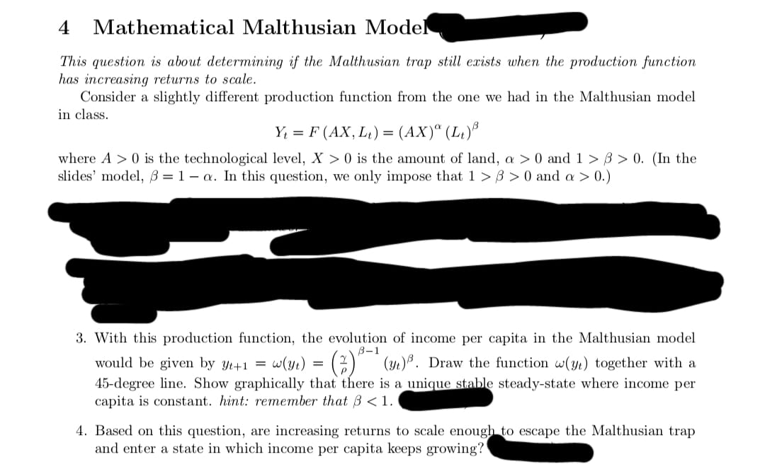 Solved 4 ﻿Mathematical Malthusian ModeThis question is about | Chegg.com