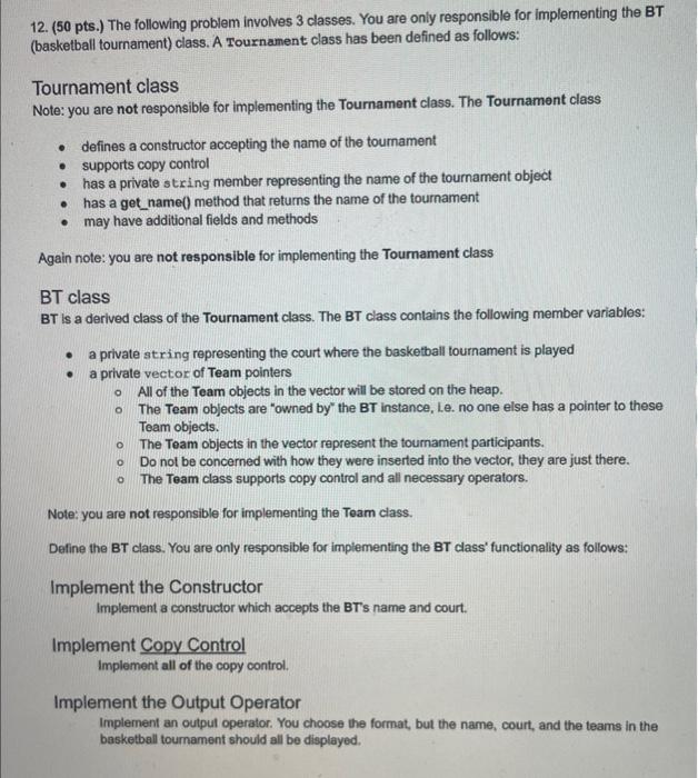 Solved C++. Do not have to show tournament class. Please | Chegg.com