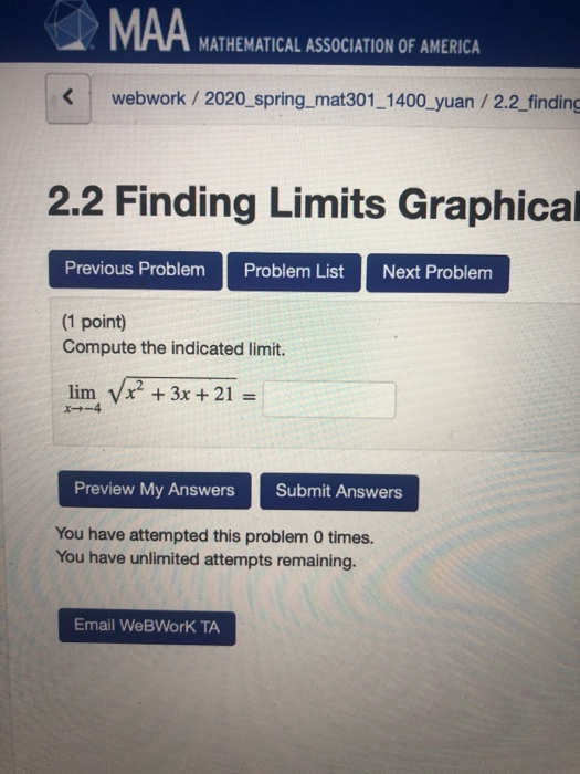 Solved MATHEMATICAL ASSOCIATION OF AMERICA webwork / | Chegg.com