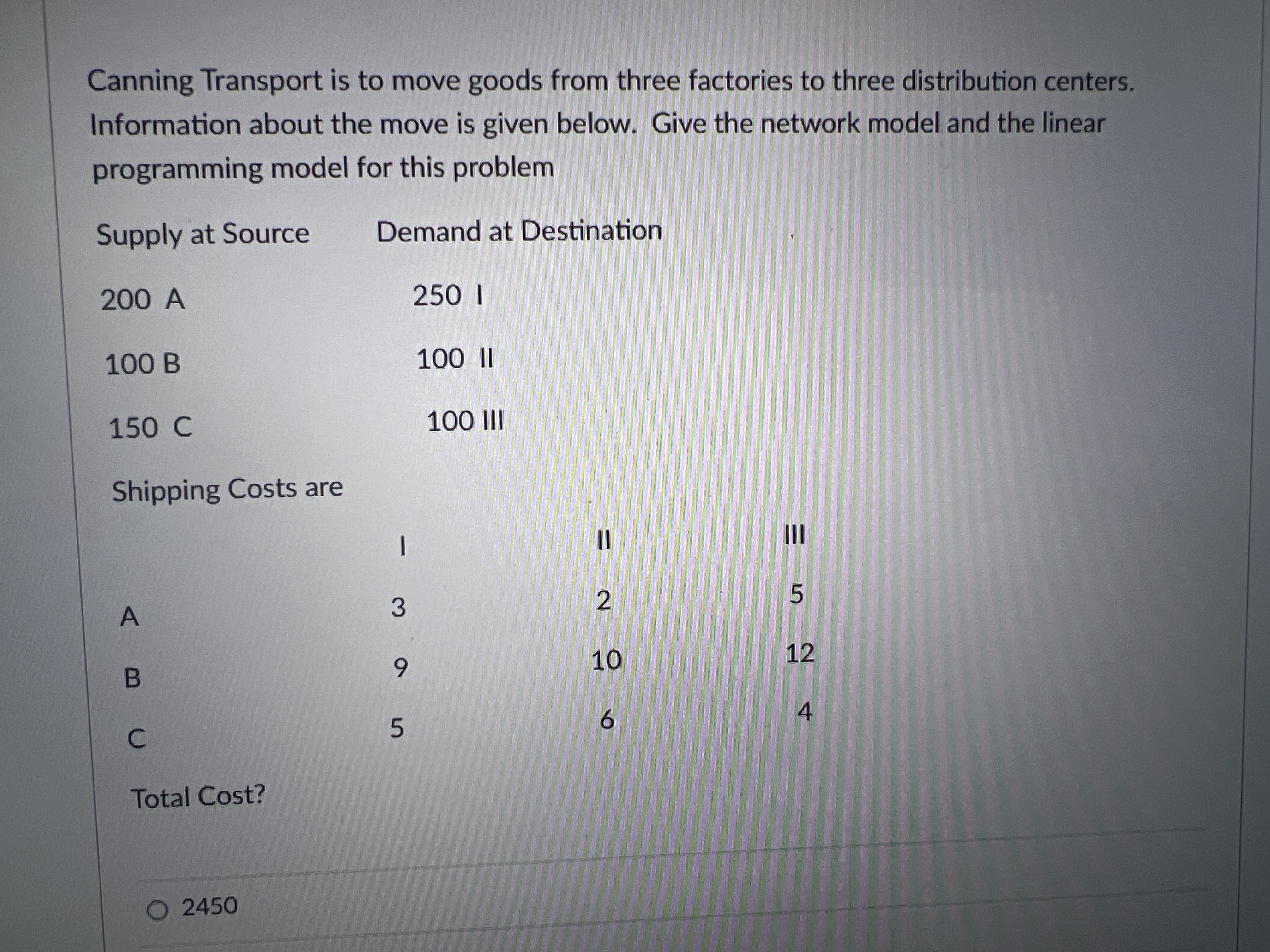 Solved Canning Transport is to move goods from three | Chegg.com