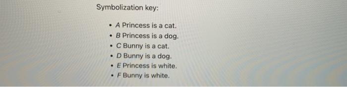 Symbolization key: - A Princess is a cat. - B | Chegg.com